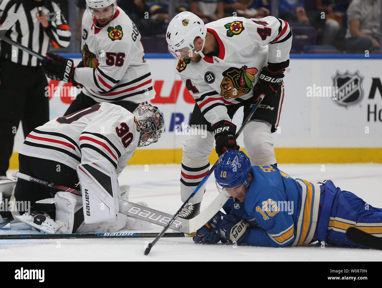 St. Louis Blues Brayden Schenn takes a stick to the face by Chicago ...