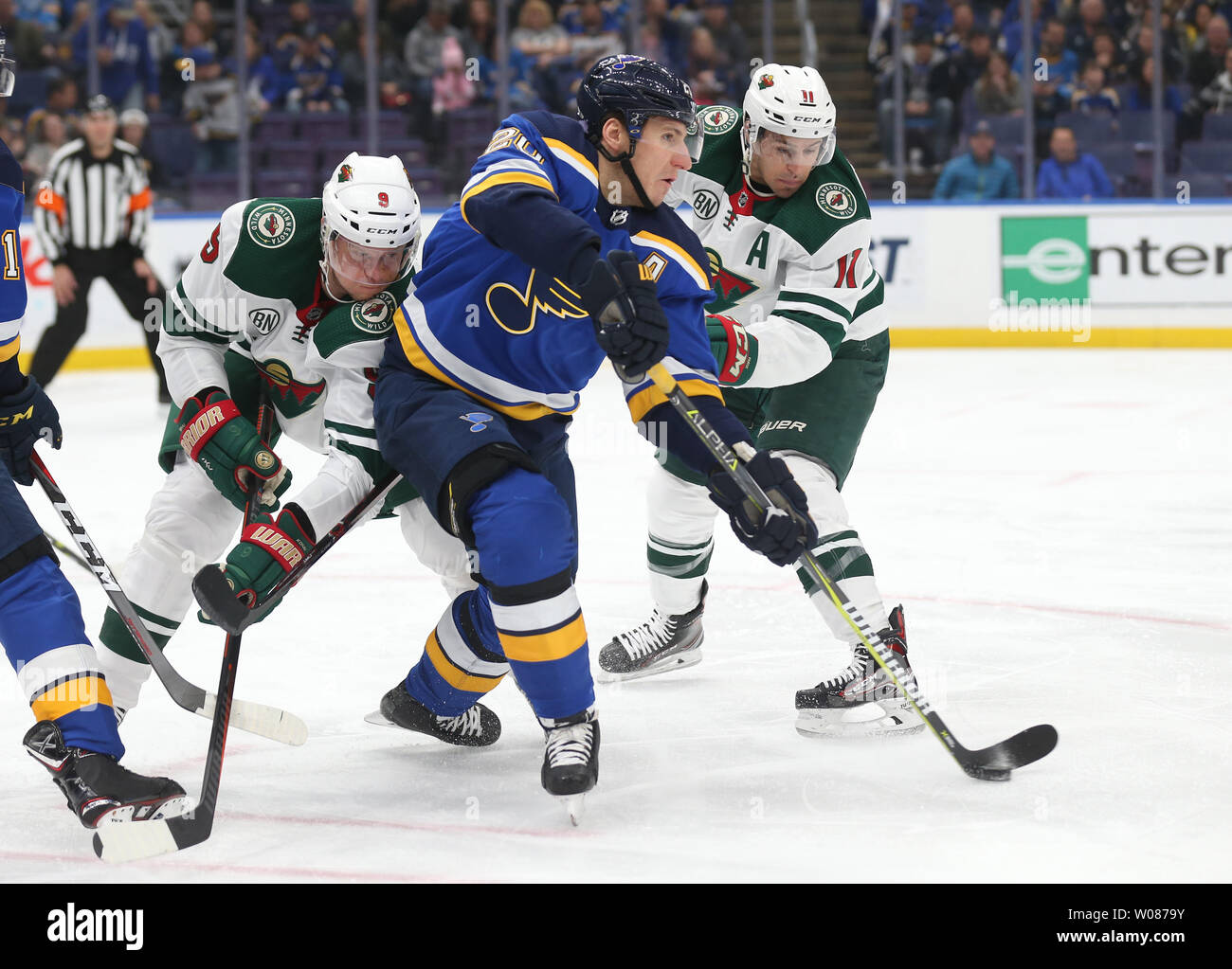 St. Louis Blues Alexander Steen clears the puck away from Minnesota ...