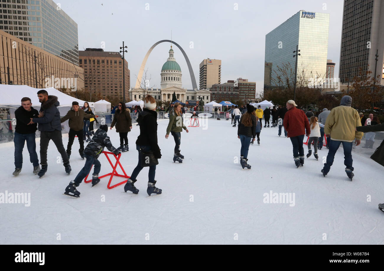 Skaters try out the new ice rink in Kiener Plaza before the Festival of ...