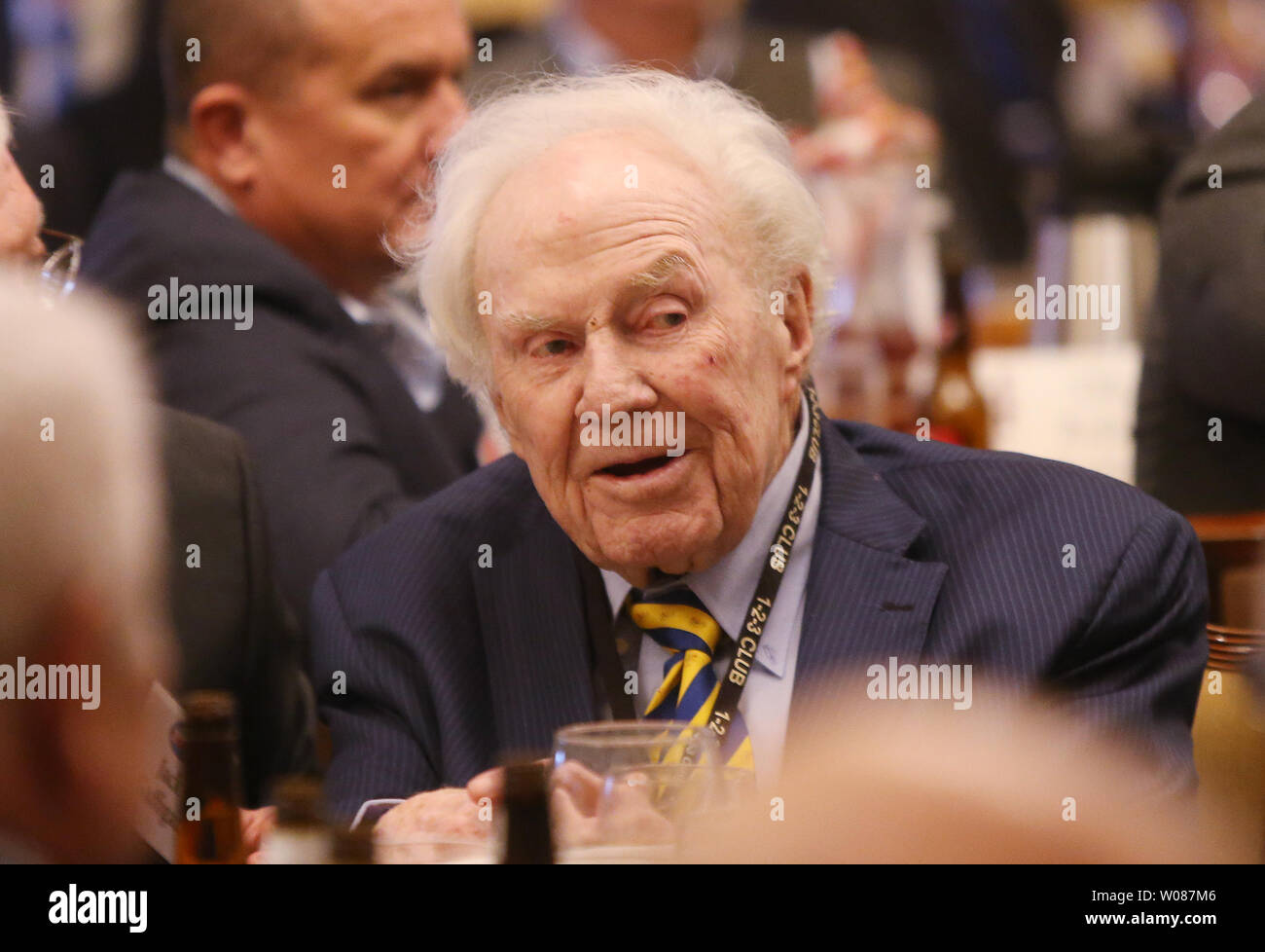 Former St. Louis Rams Offensive Line Coach Jim Hannifan listens to the ...