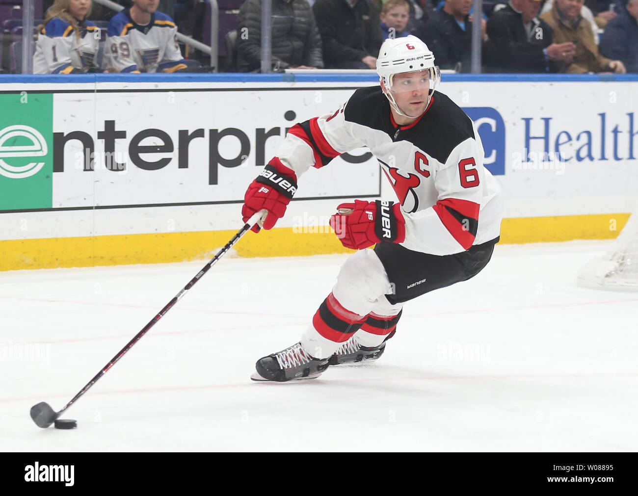 New Jersey Devils Andy Greene changes direction as he clears the puck ...