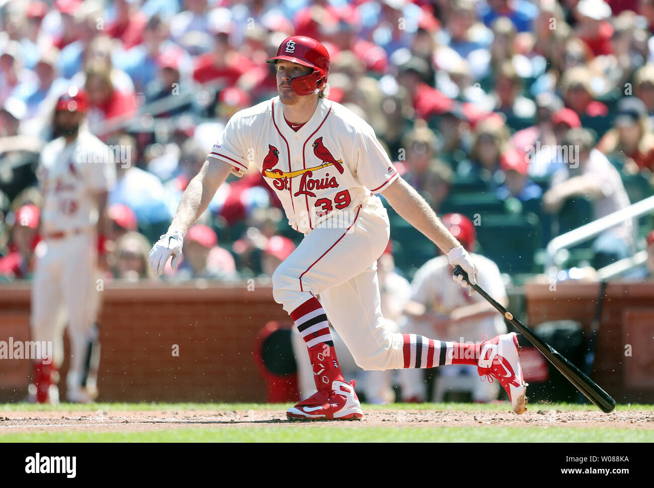 St. Louis Cardinals starting pitcher Miles Mikolas swings, hitting a ...