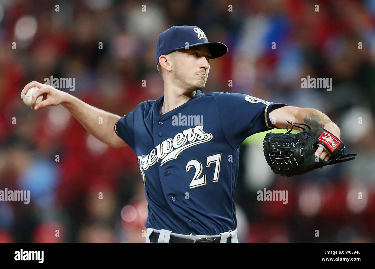 Milwaukee Brewers starting pitcher Zack Davies delivers a pitch to the ...