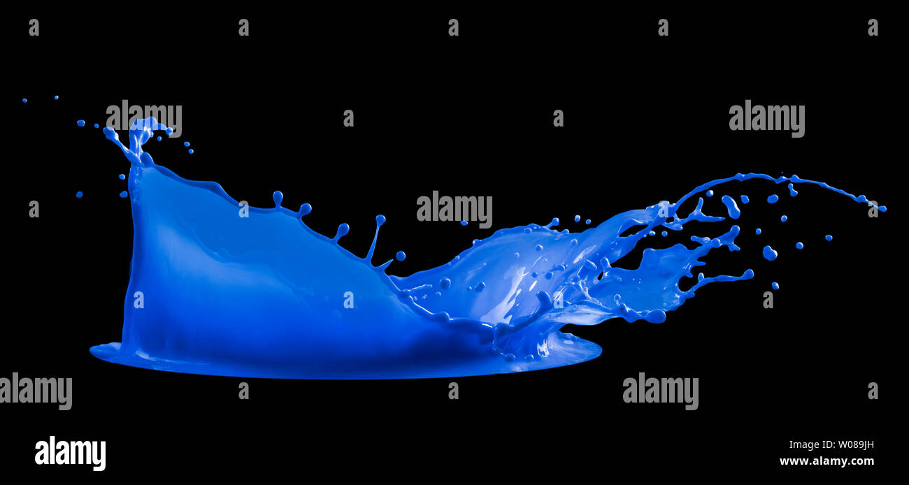 dark blue paint splash isolated on black background Stock Photo - Alamy