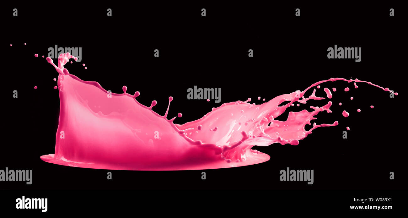 pink paint splash isolated on black background Stock Photo - Alamy