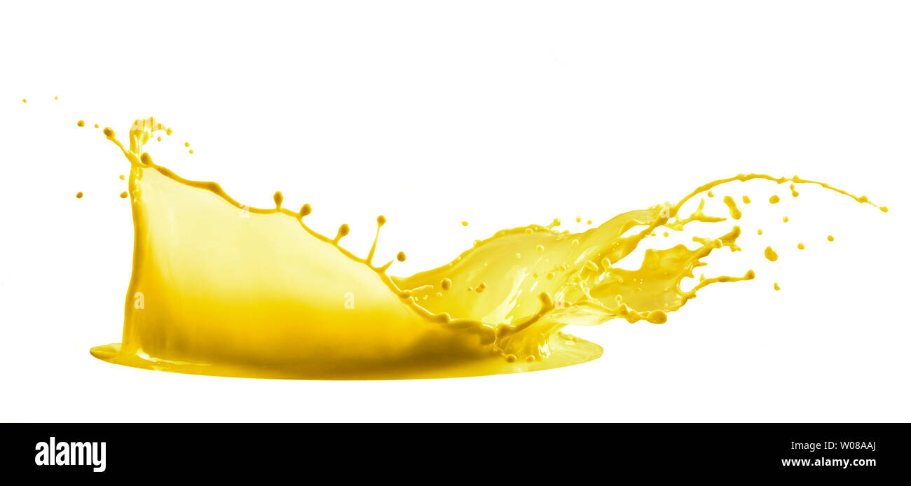 yellow paint splash isolated on white background Stock Photo - Alamy