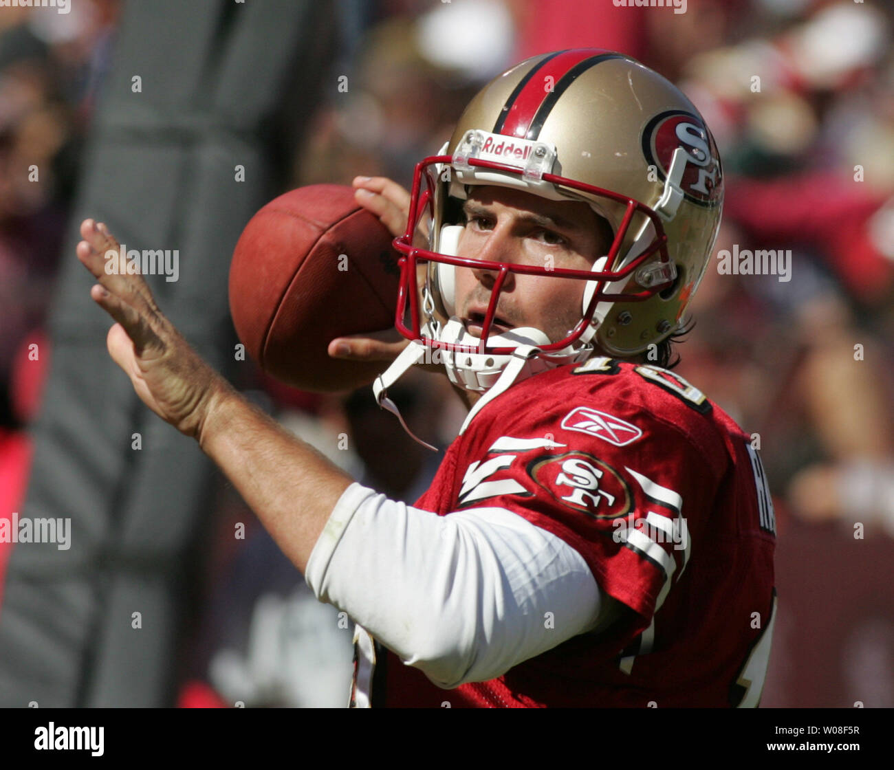San Francisco 49ers' QB Tim Rattay warms up for the second half against ...