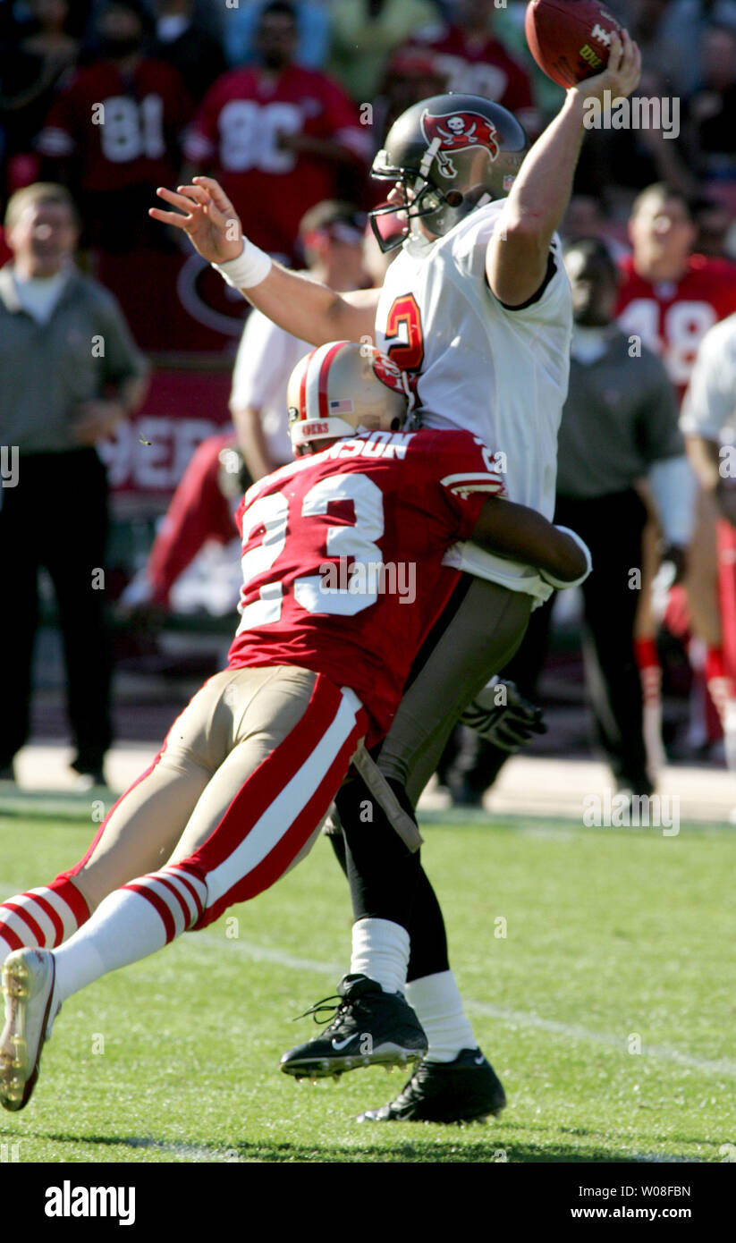 Tampa Bay Buccaneers' QB Chris Sims is pressured by the San Francisco ...