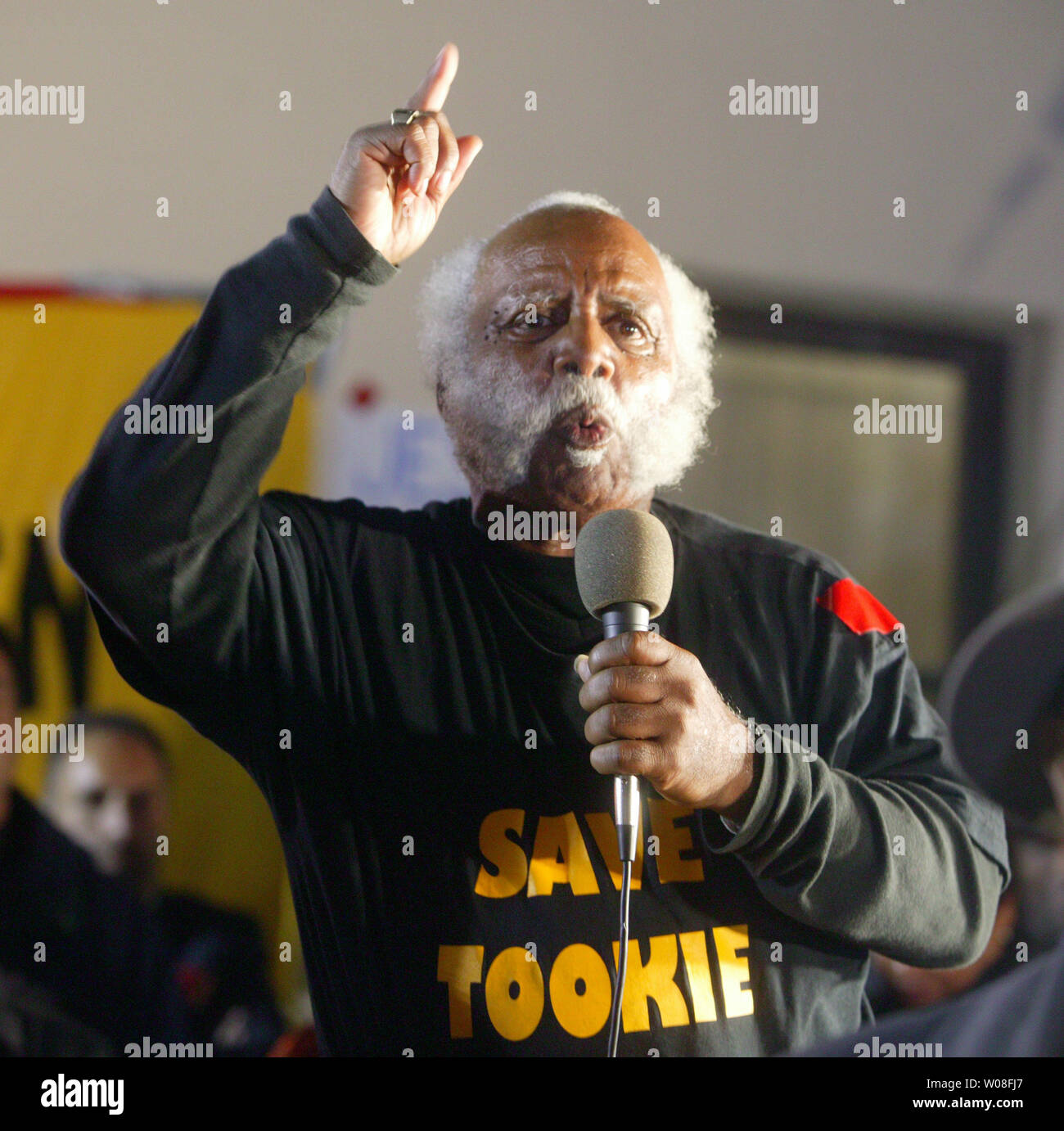 Fred Jackson speaks to a rally at the gates of San Quentin Prison where ...