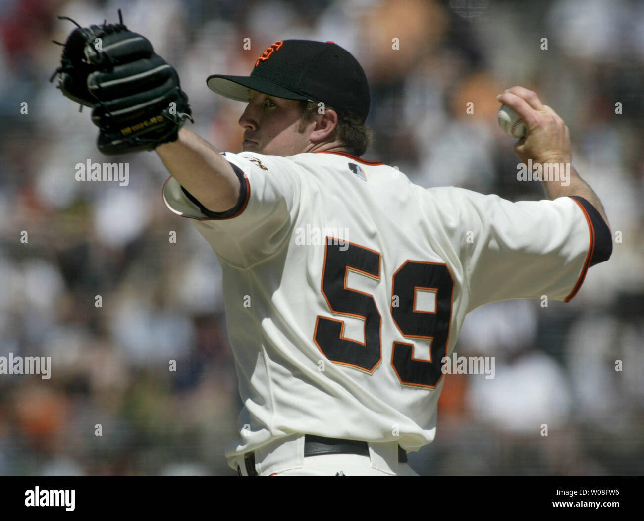 San Francisco Giants Jeremy Accardo pitches to the San Diego Padres in ...
