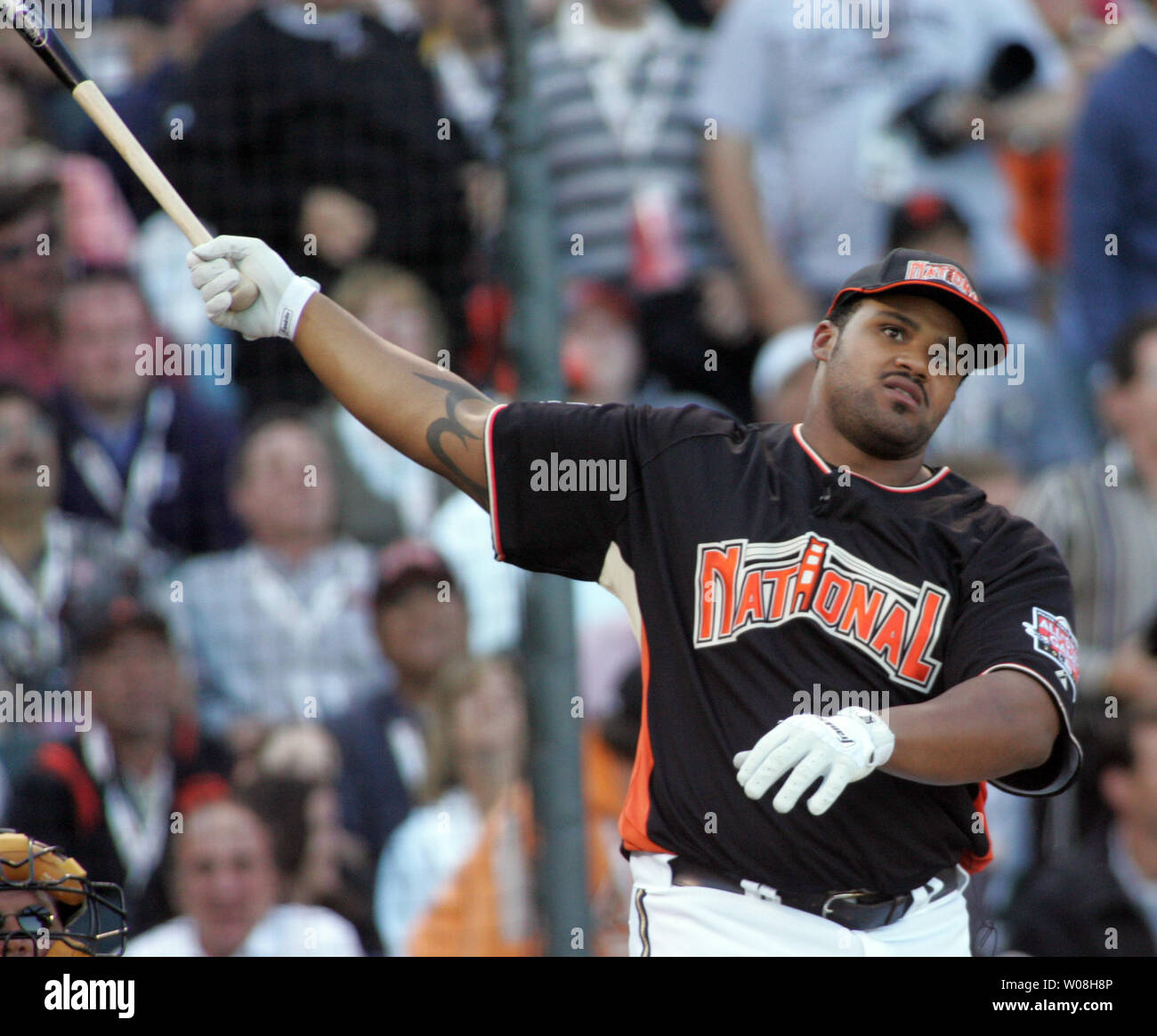 Milwaukee Brewers Prince Fielder follows the flight of his ball during ...