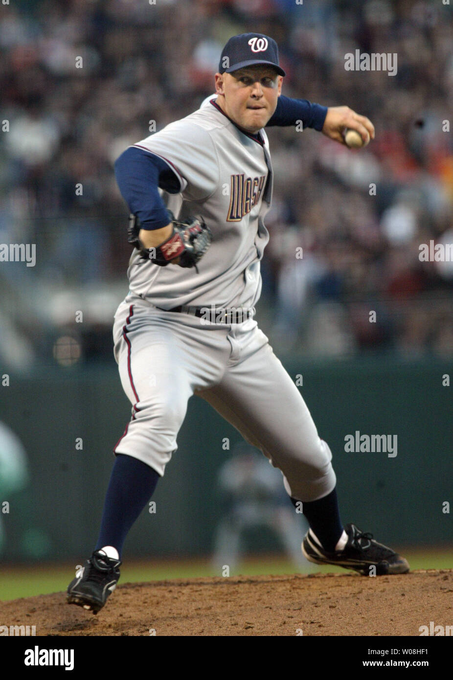 Washington Nationals pitcher Mike Bacsik throws against the San ...