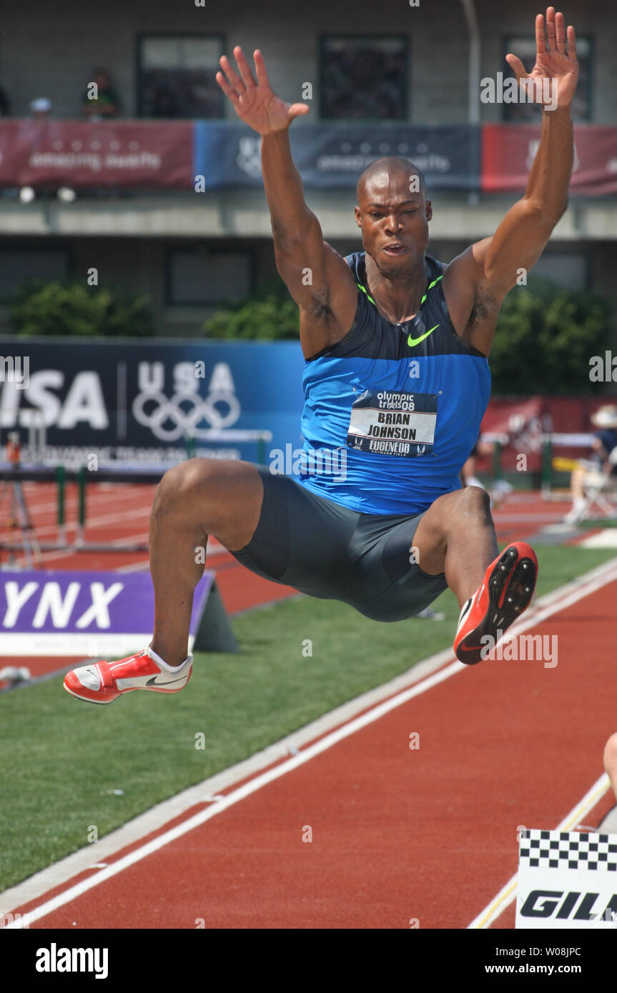 Brian Johnson flies through the air in the long jump at the U.S. track ...