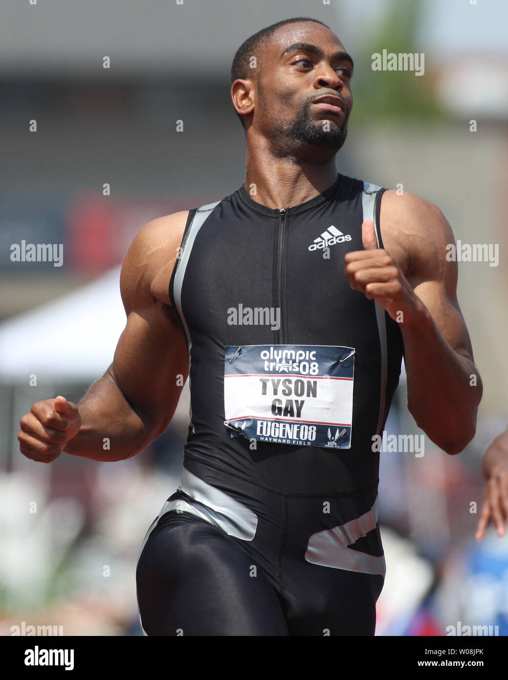 Tyson Gay runs in the semifinals of the 100 meter at the U.S. track and ...