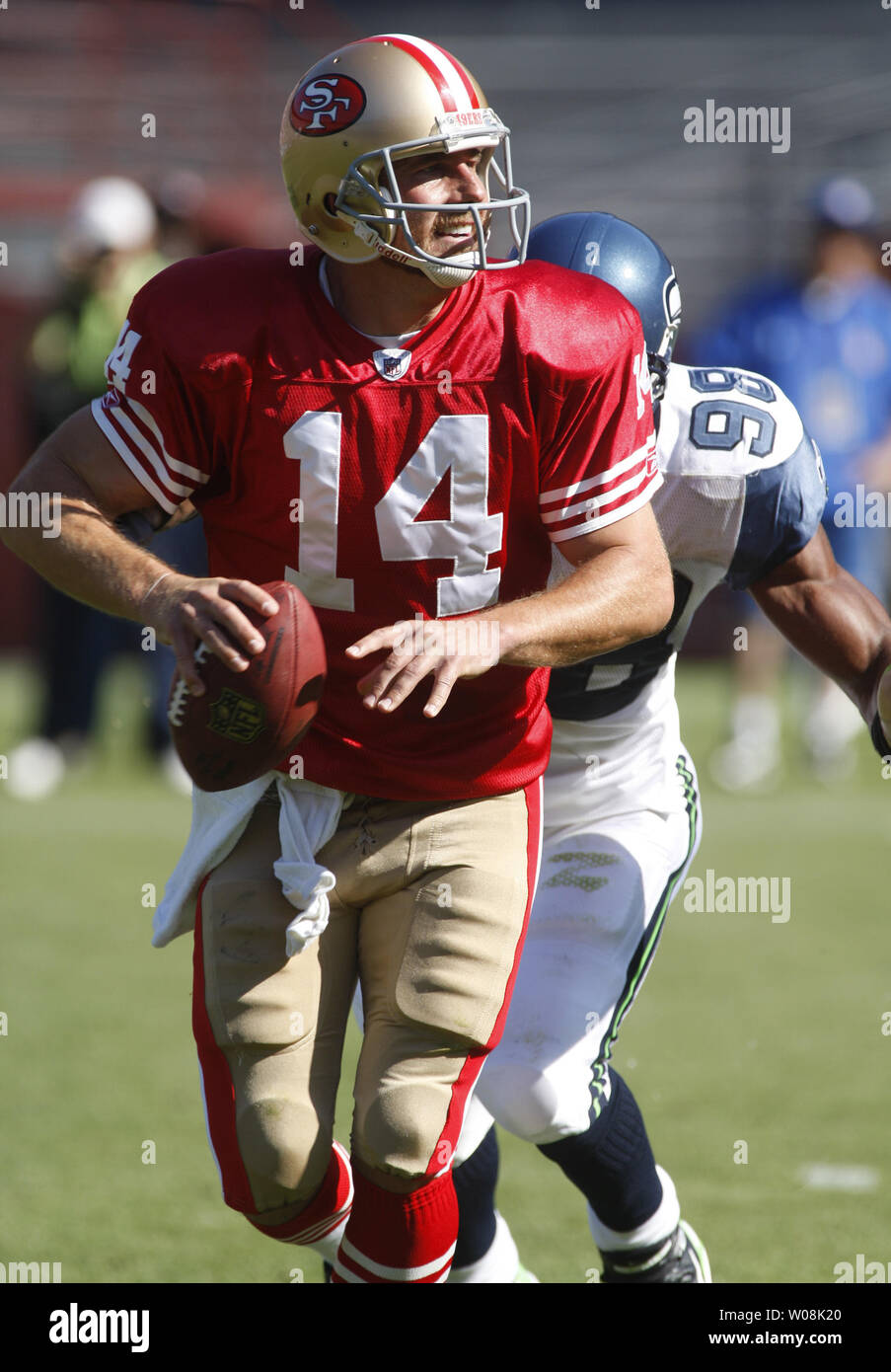 San Francisco 49ers QB J.T. O'Sullivan (14) looks for a receiver as he ...