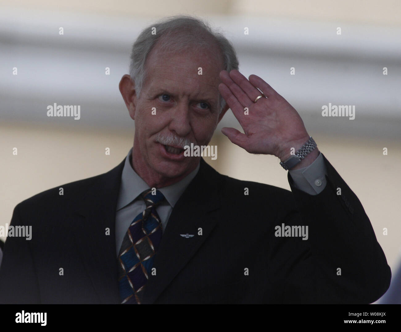 Hero pilot Captin Chesley "Sully" Sullenberber III salutes at a ...