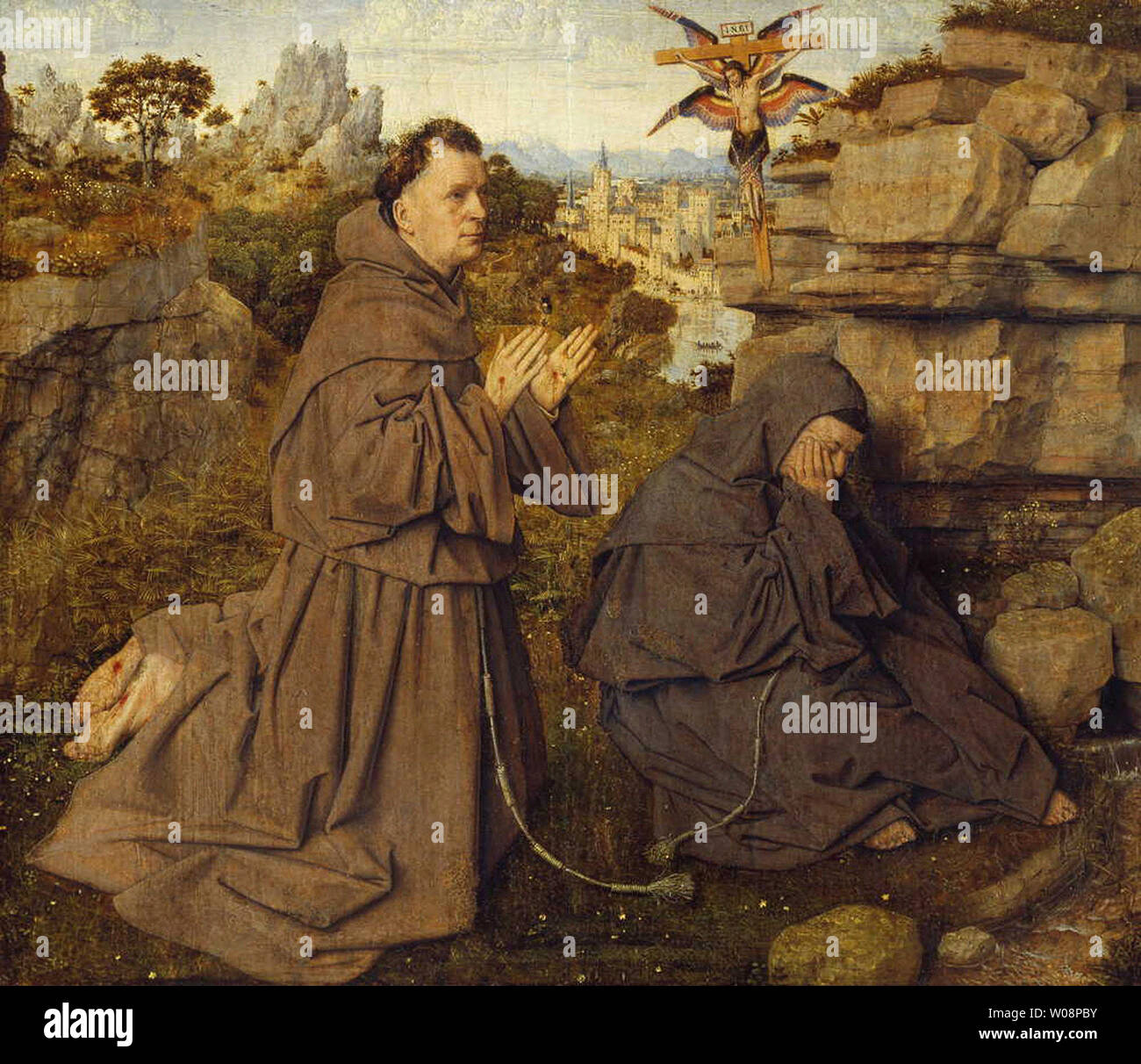 Jan van Eyck - St Francis Receiving Stigmata C 1427 Stock Photo - Alamy