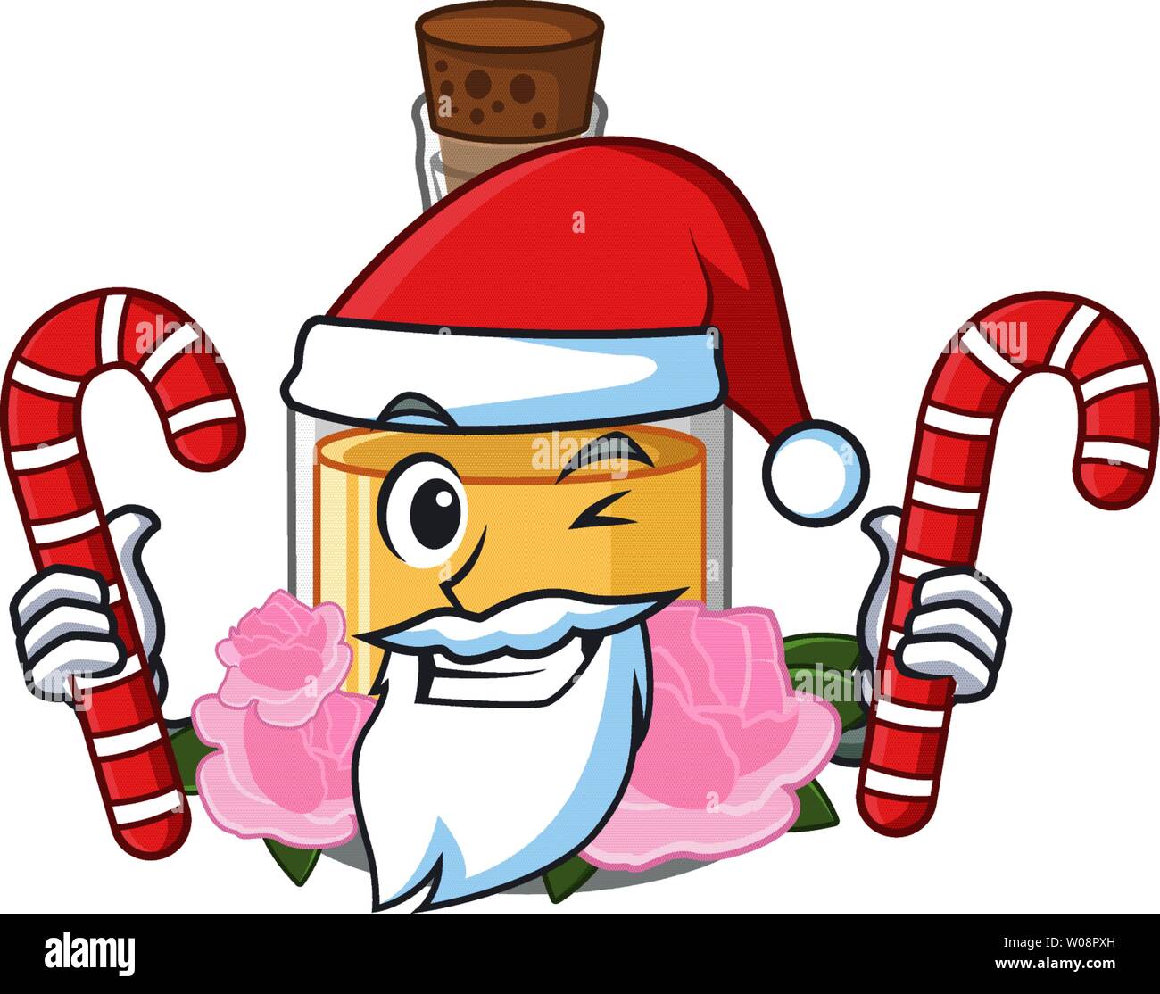 Santa with candy rose oil poured in cartoon bottle Stock Vector Image ...