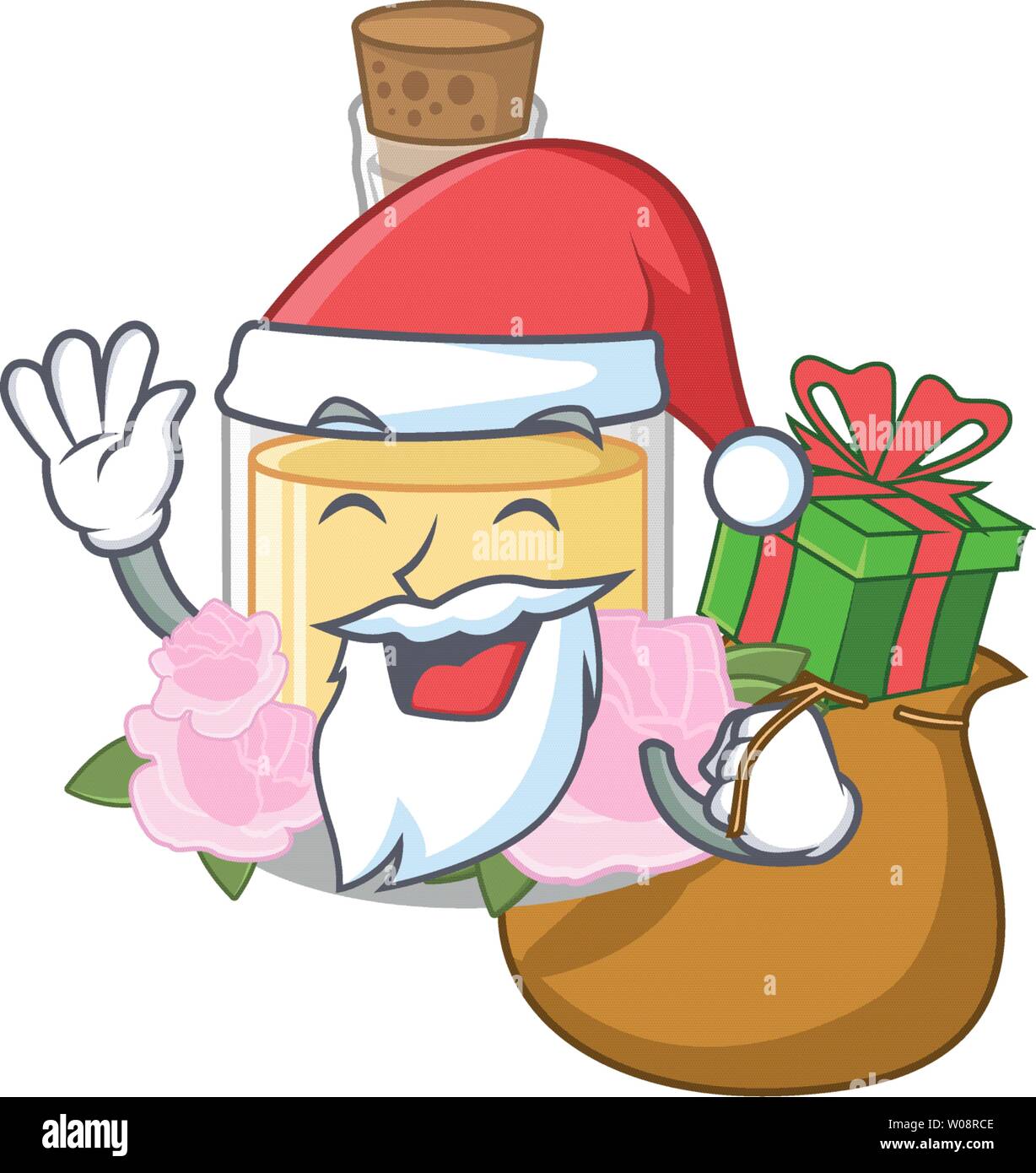 Santa with gift rose oil poured in cartoon bottle Stock Vector Image ...