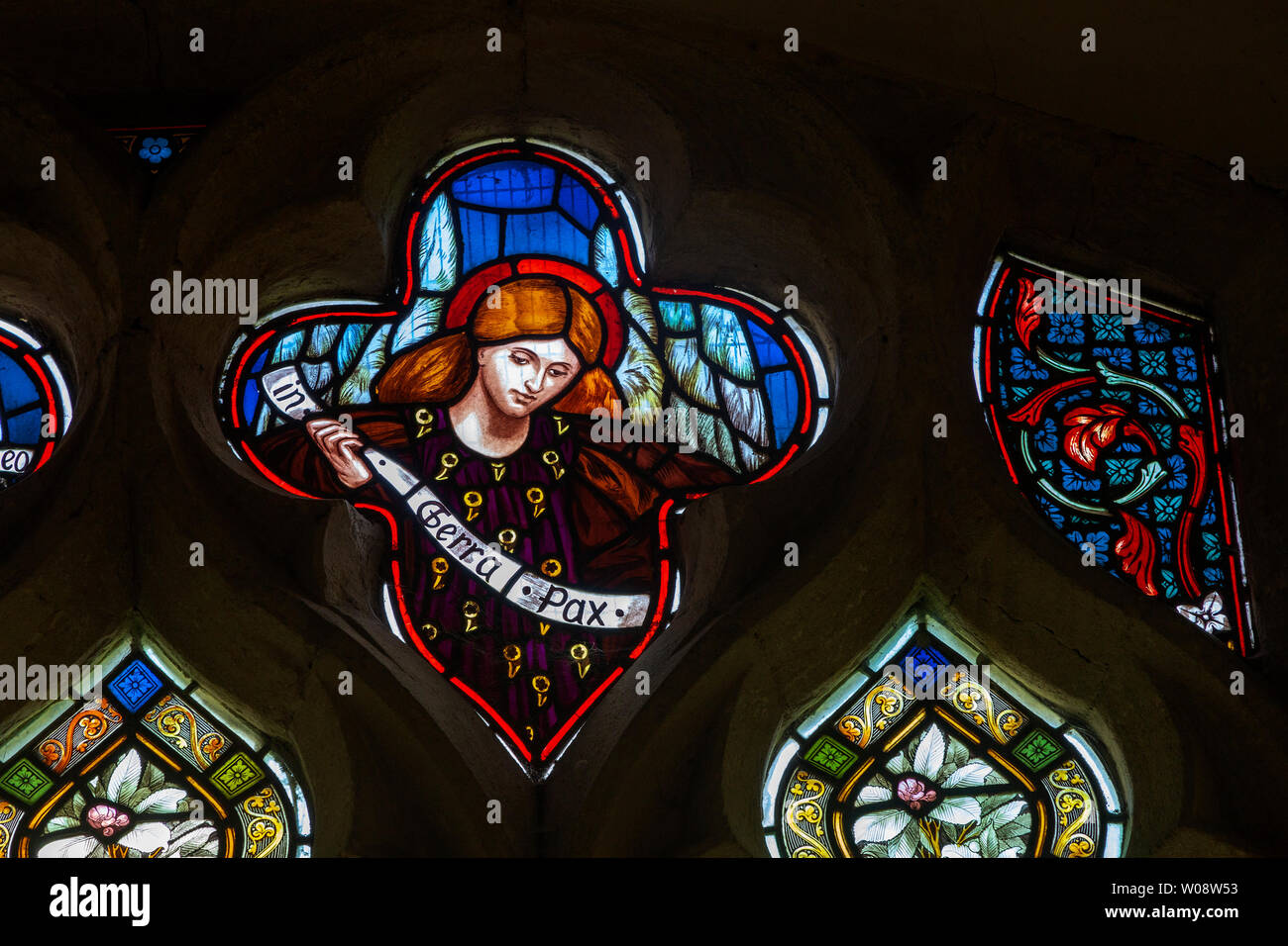 Pre-Raphaelite stained glass window angel by Henry Holiday, c 1860s ...