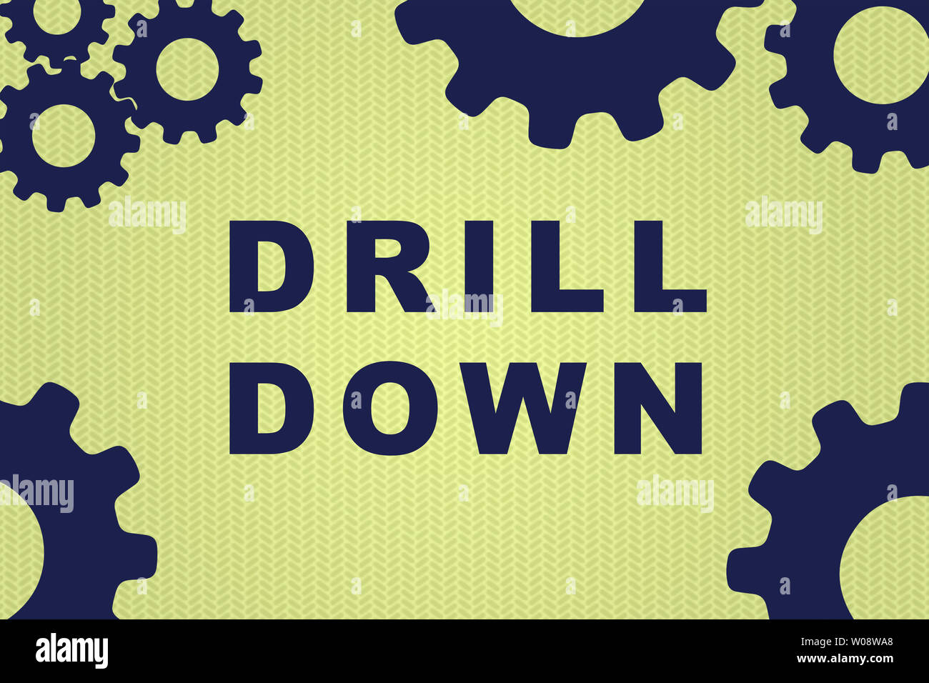 DRILL DOWN sign concept illustration with blue gear wheel figures on ...