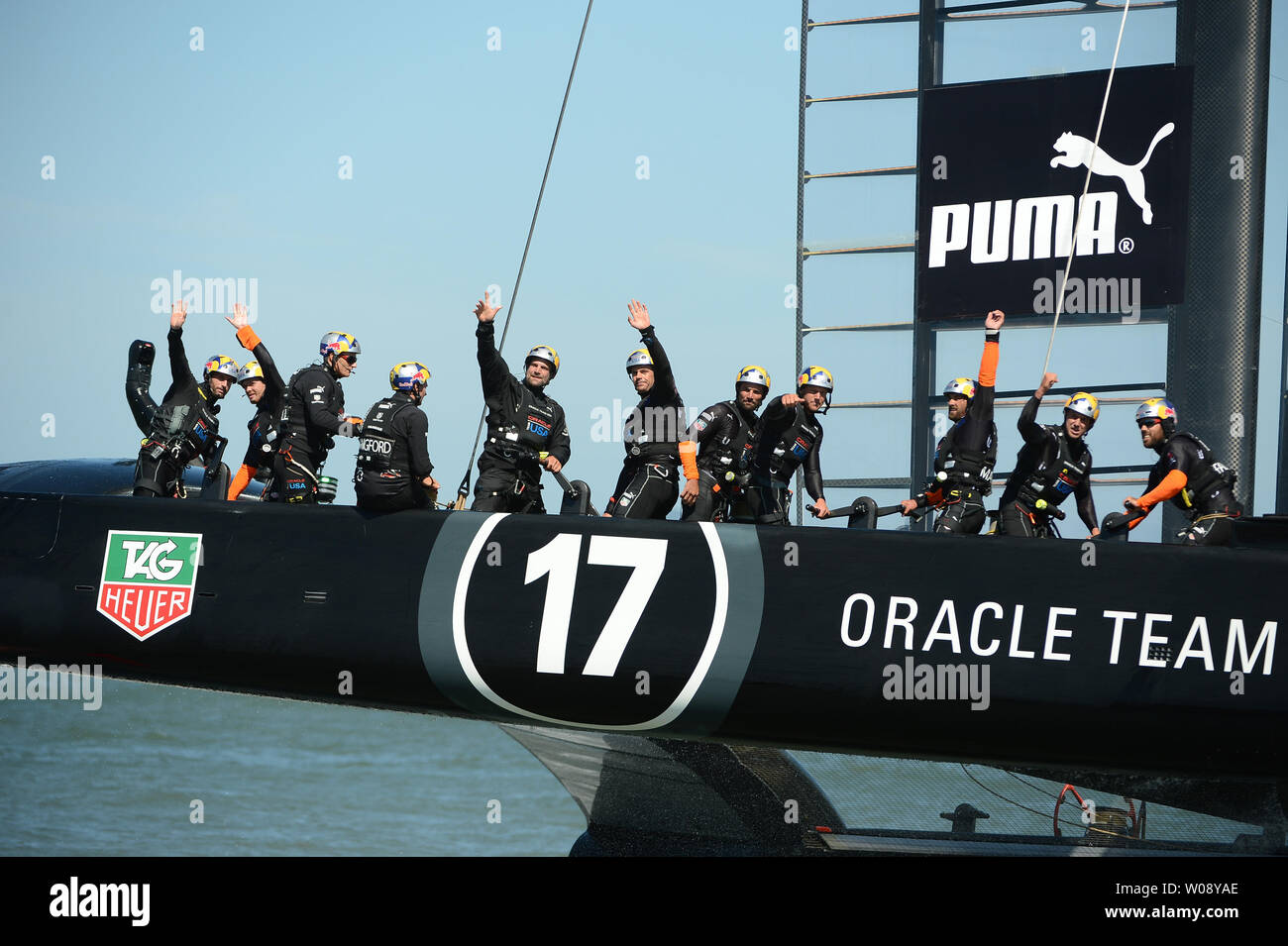 Oracle Team USA celebrates beating Emirates New Zealand in race 17 of ...
