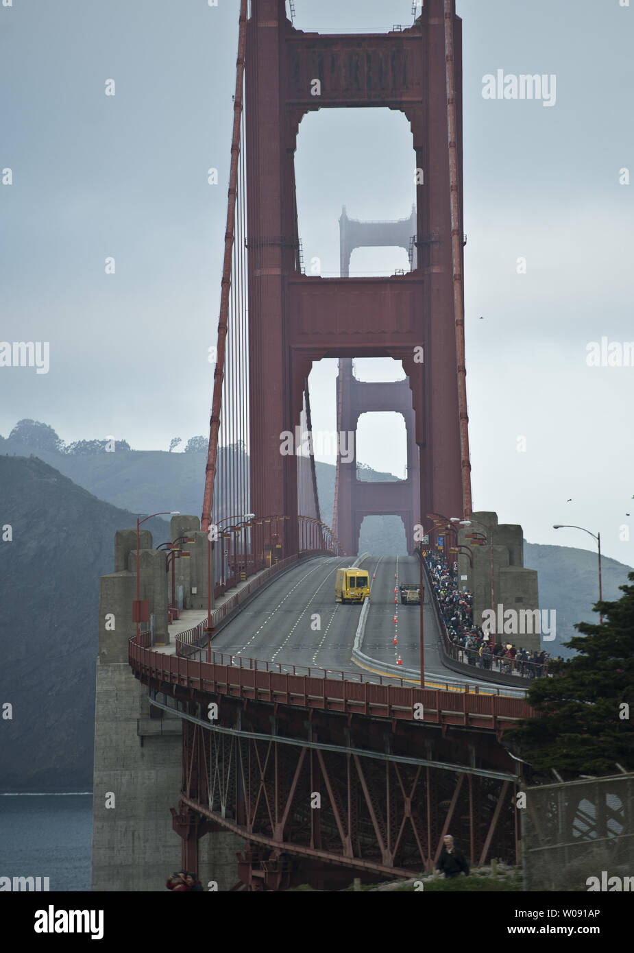 A "Road Zipper" truck tests changing lanes of a new road barrier on the ...