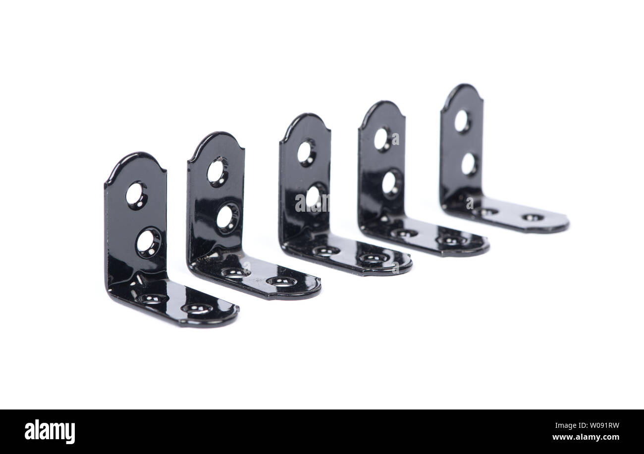 Group of black metallic angle fixators. Mounting metal angle corners ...
