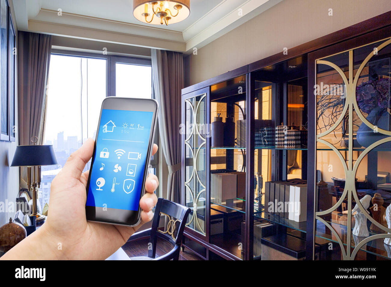 smart phone with smart home and modern domestic study Stock Photo - Alamy
