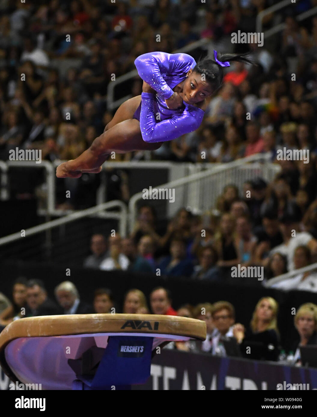 Simone Biles performs on the vault at the U.S. Olympic Trials for Women ...