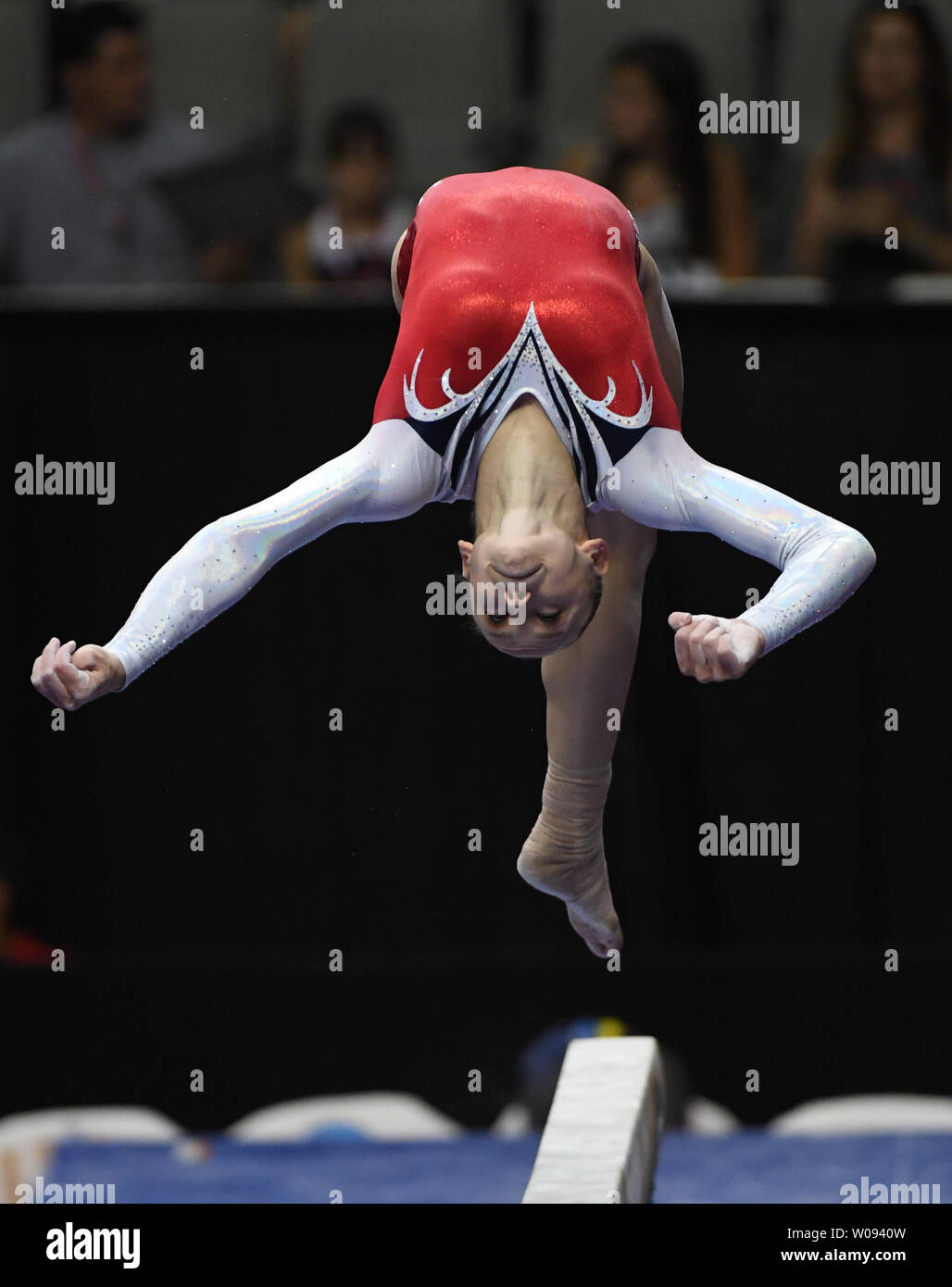 Rachel Gowey warms up on the beam before the Women's Olympic Gymnastic ...