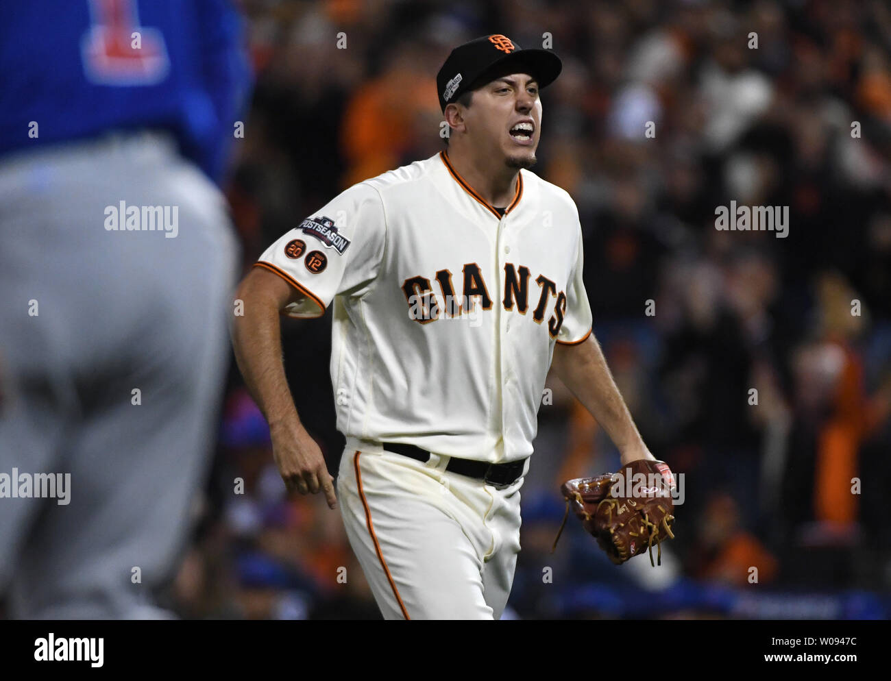 San Francisco Giants relief pitcher Derek Law reacts after a Chicago ...