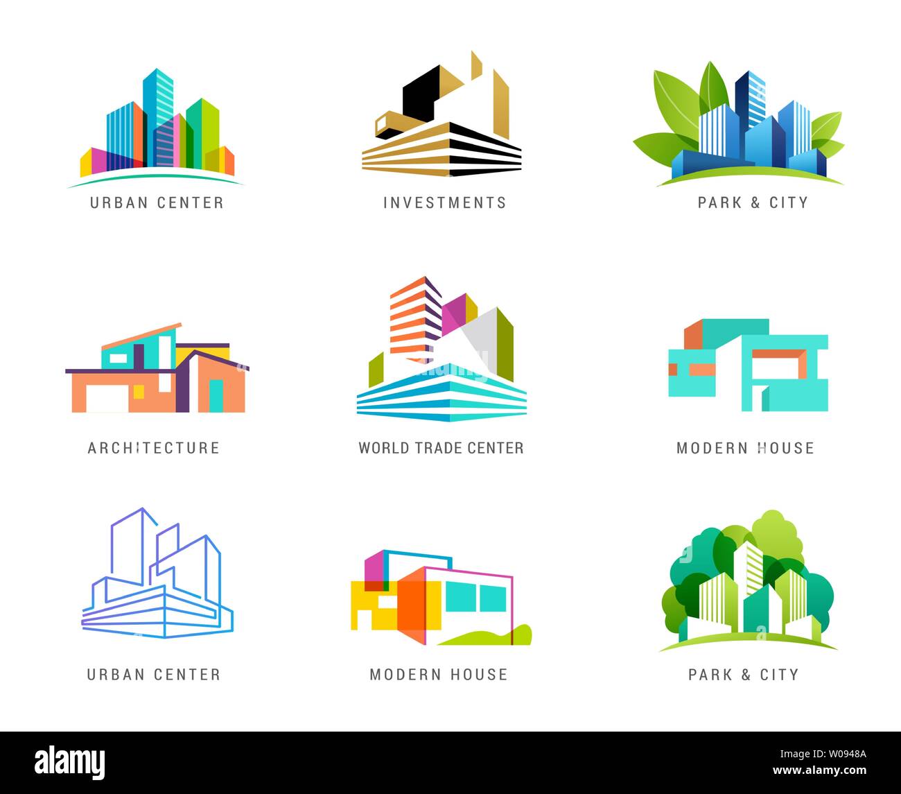 Real estate logo, building development, set of logos, icons and ...