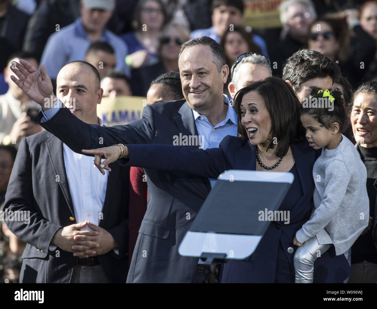 Sen. Kamala Harris (D-CA) and husband Douglas Emhoff (L) wave after the ...