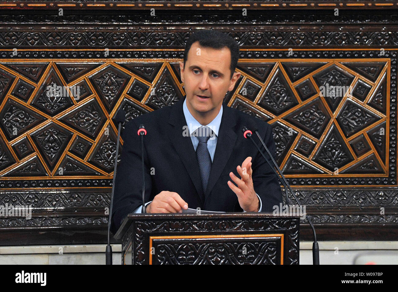 Syrian President Bashar al-Assad addresses parliament on March 30, 2011 ...