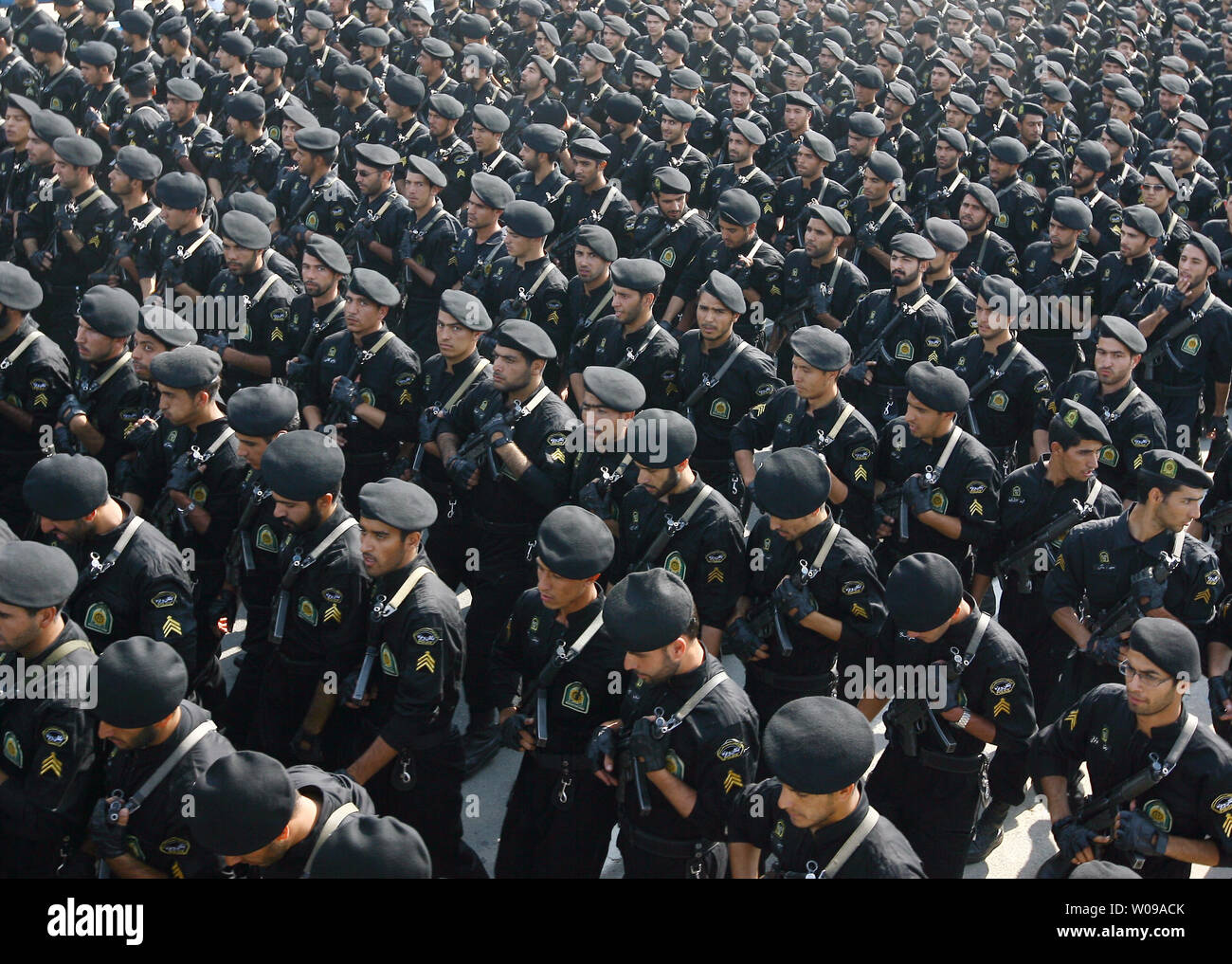 Iranian soldiers march during the annual military parade on September ...