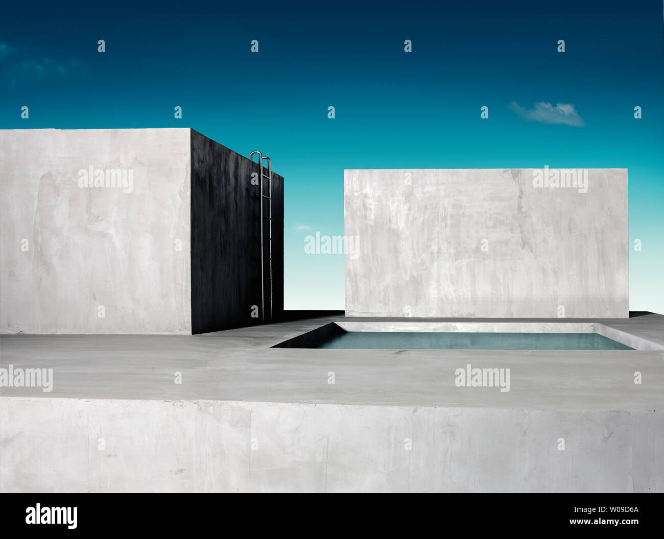 Concrete abstract architecture on sky background with pool Stock Photo ...