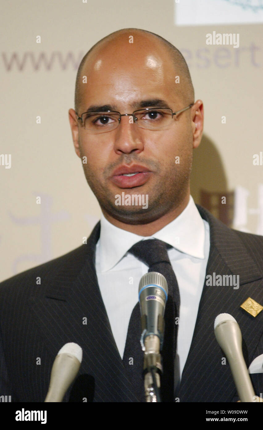 Saif Islam Gaddafi, son of Libyian leader Muammar Al-Gaddafi, opens his ...