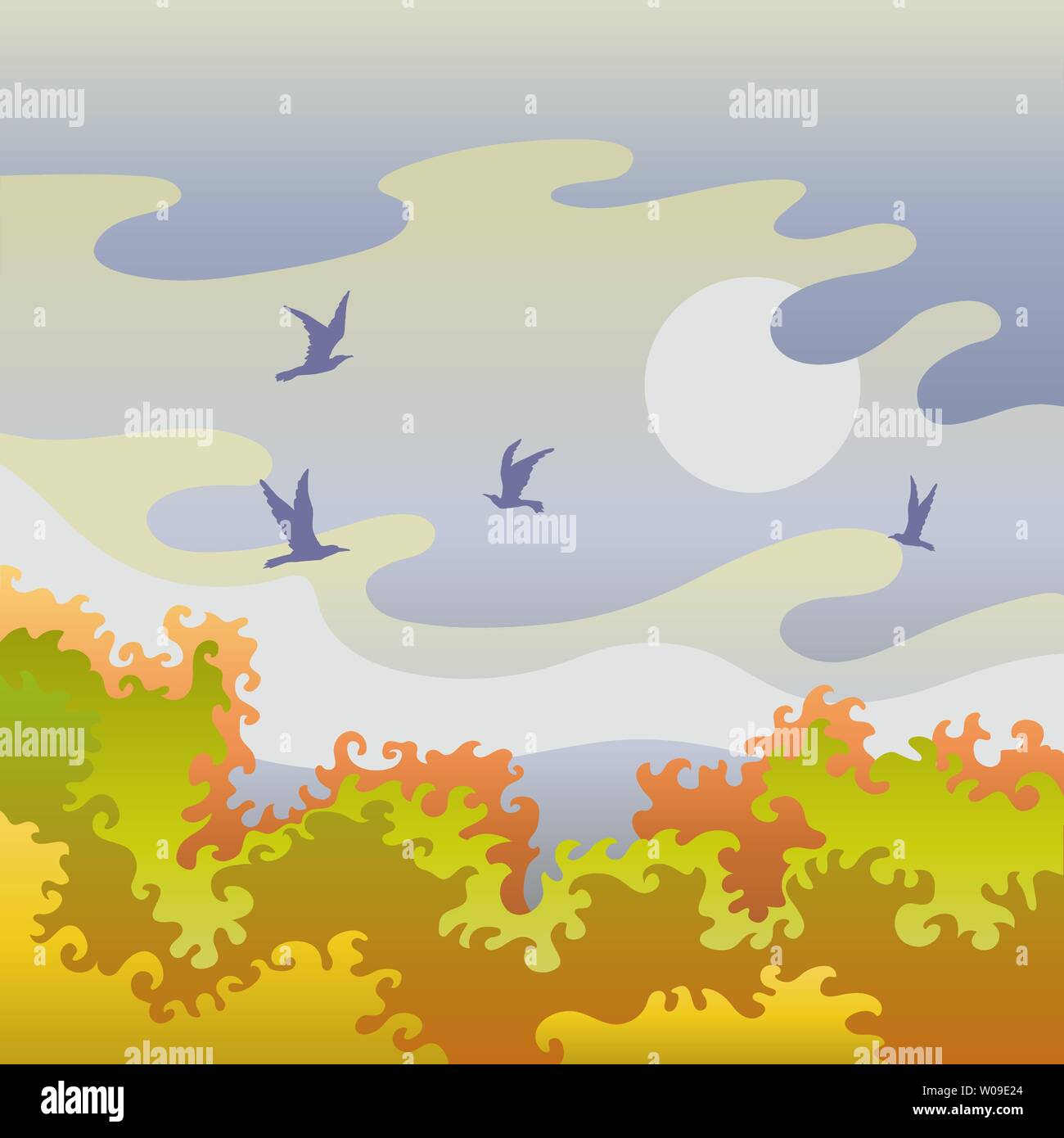 Autumn landscape with birds Stock Vector Image & Art - Alamy