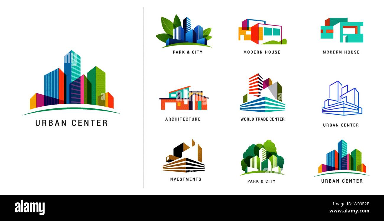 Real estate logo, building development, set of logos, icons and ...