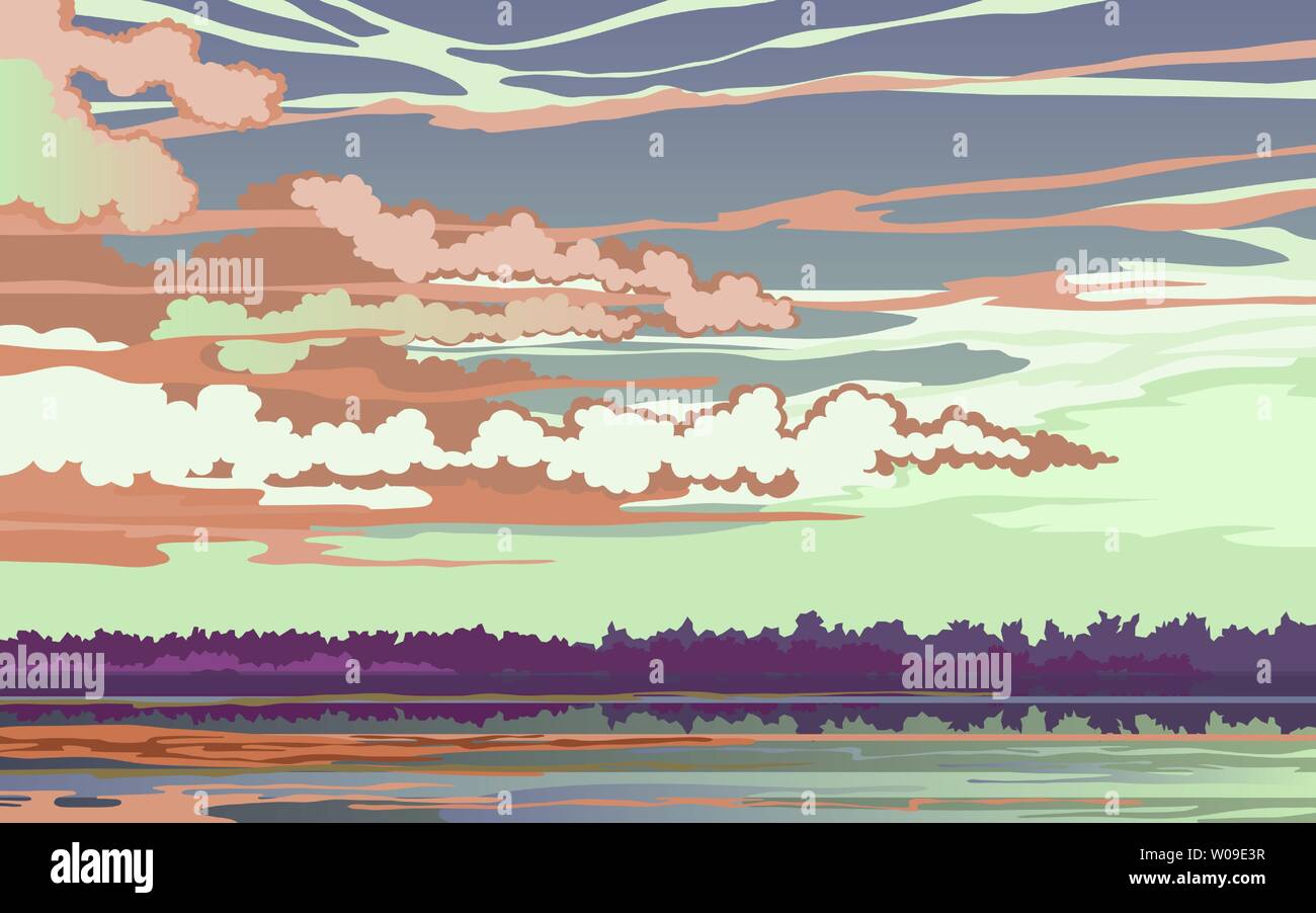 Beautiful bright sunset on Stock Vector Images - Alamy