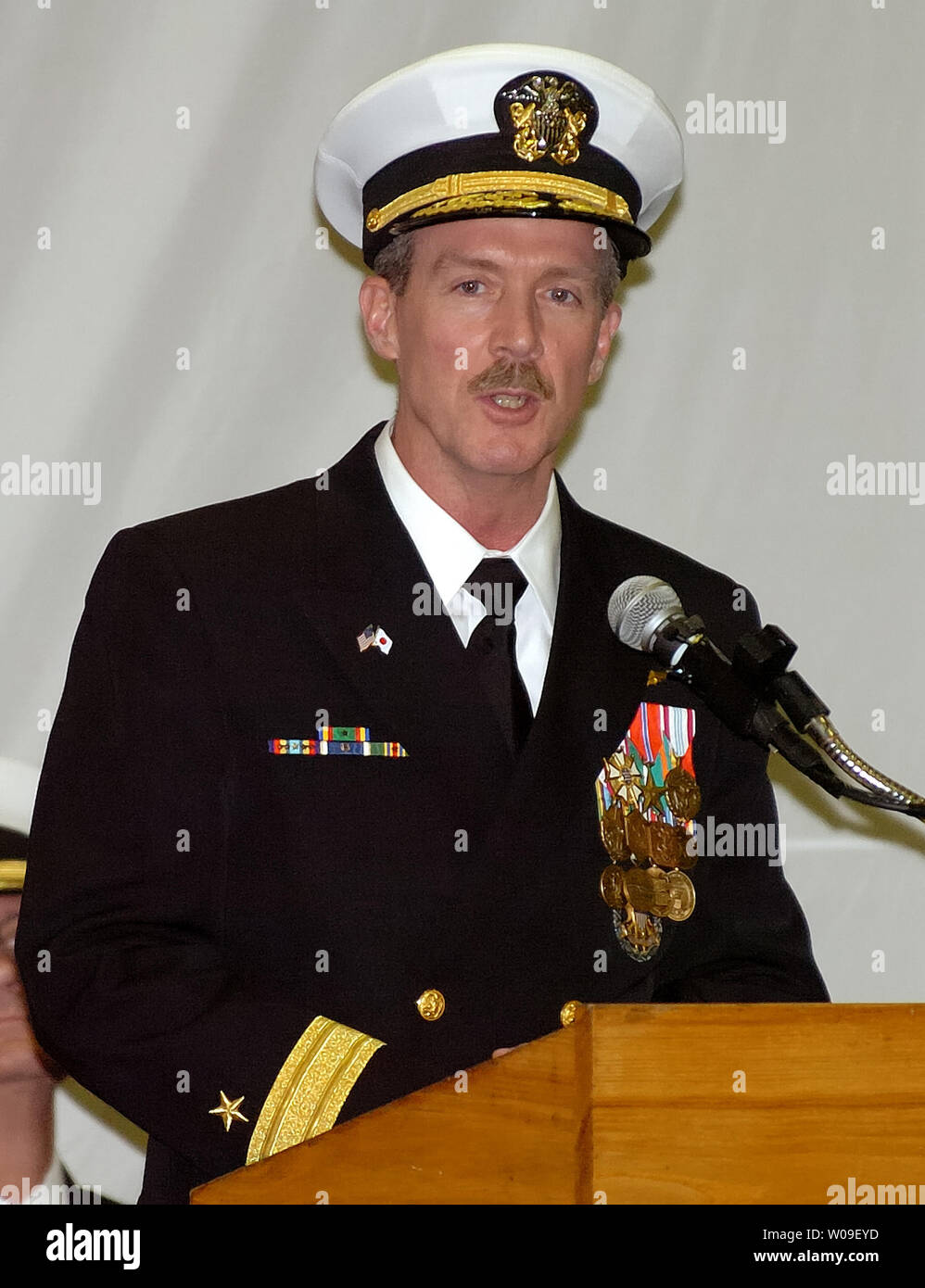 Rear Admiral Richard B. Wren, incoming commander of the USS Kitty Hawk ...