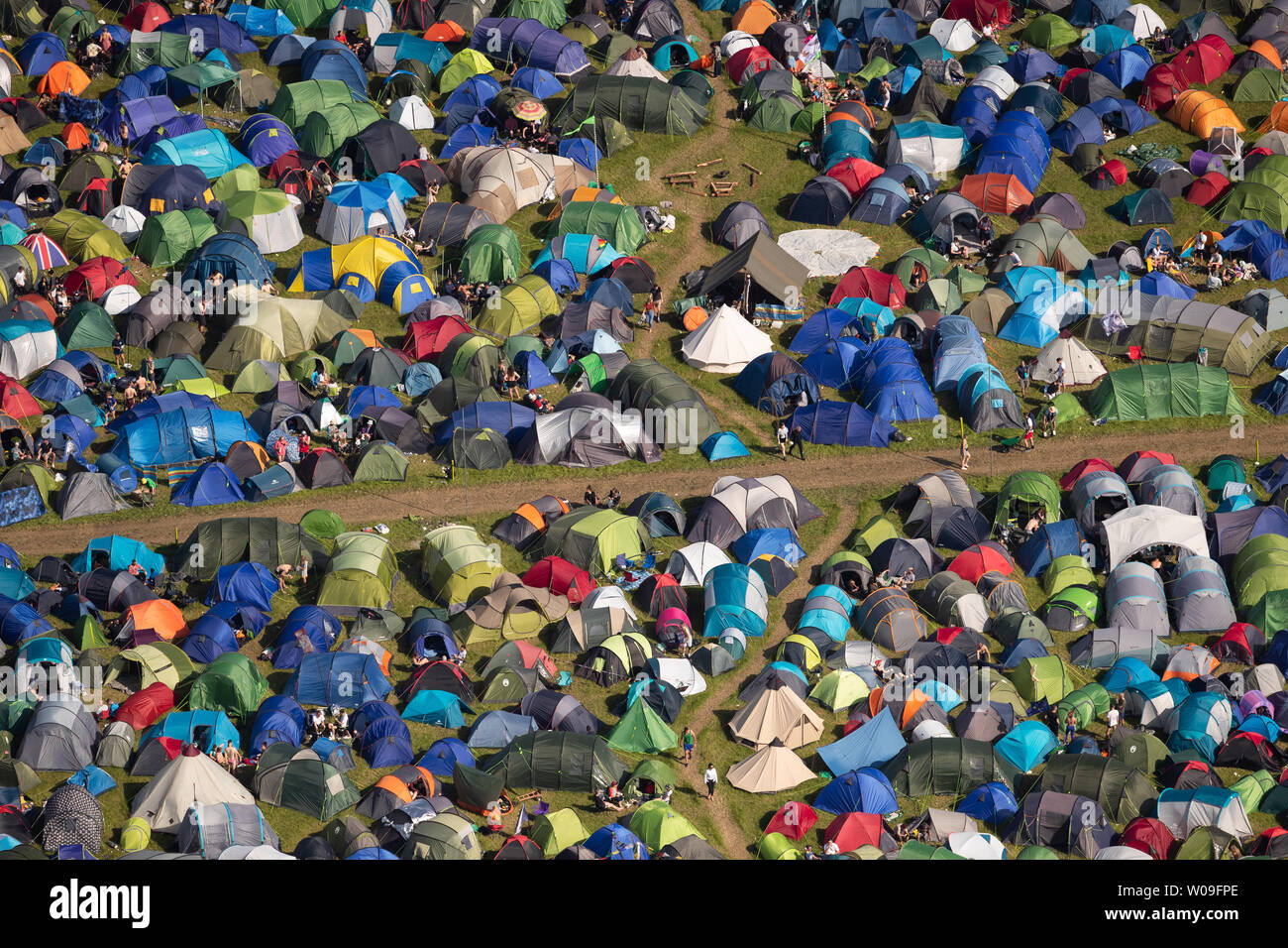 An aerial view of the camping site on the second day of the Glastonbury ...