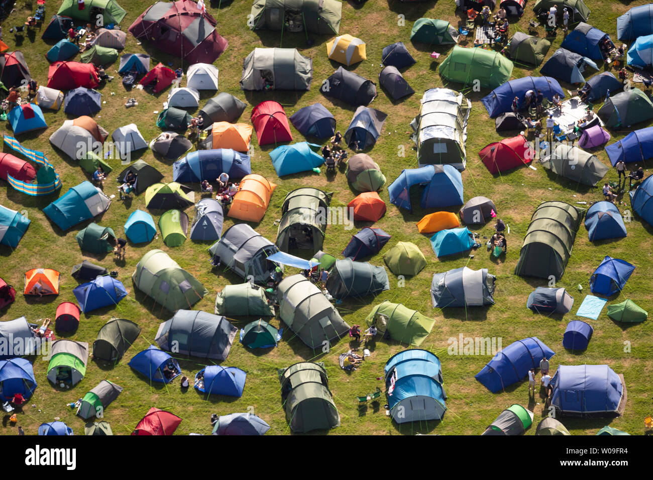 An aerial view of the camping site on the second day of the Glastonbury ...