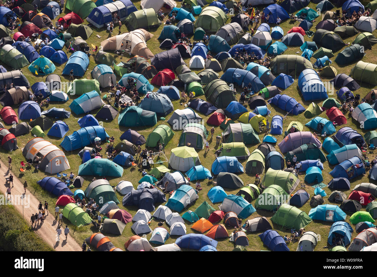 An aerial view of the camping site on the second day of the Glastonbury ...