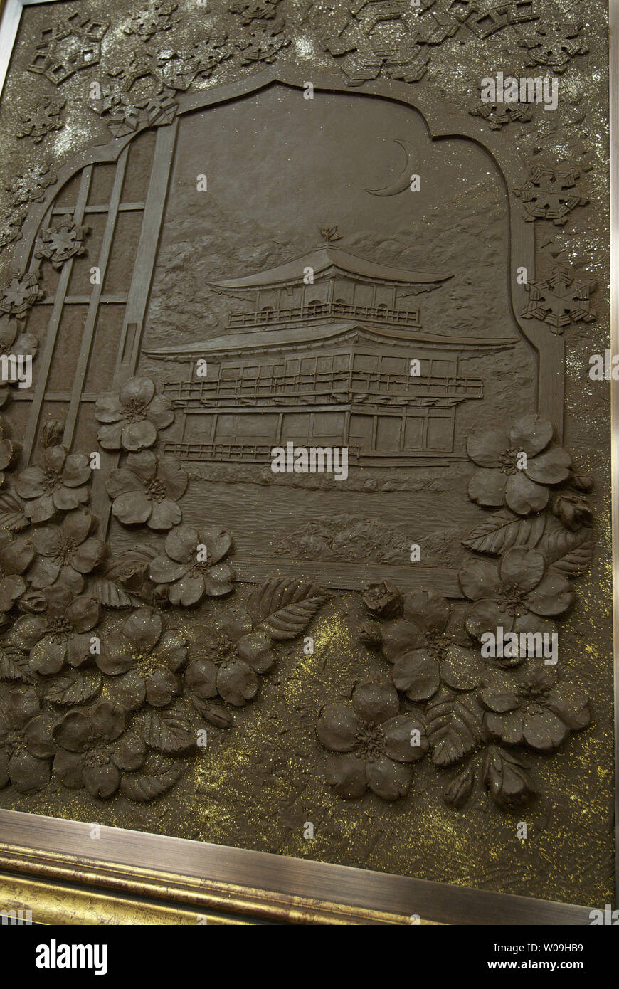 A chocolate relief of Kinkakuji, a famous temple in northern Kyoto city ...