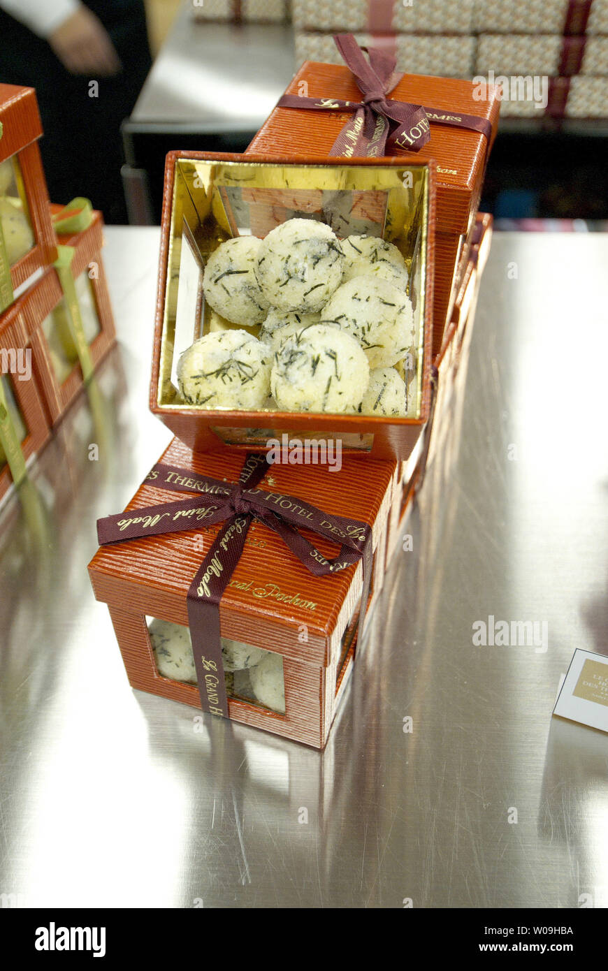 Chocolate made with seaweed are displayed at the chocolate expo at the ...