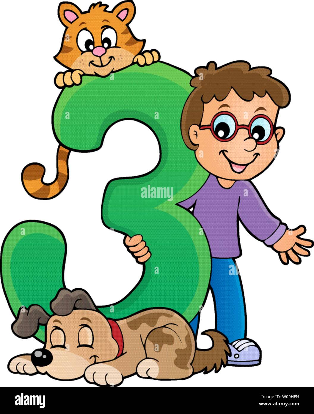 Boy and pets with number three - eps10 vector illustration Stock Vector ...