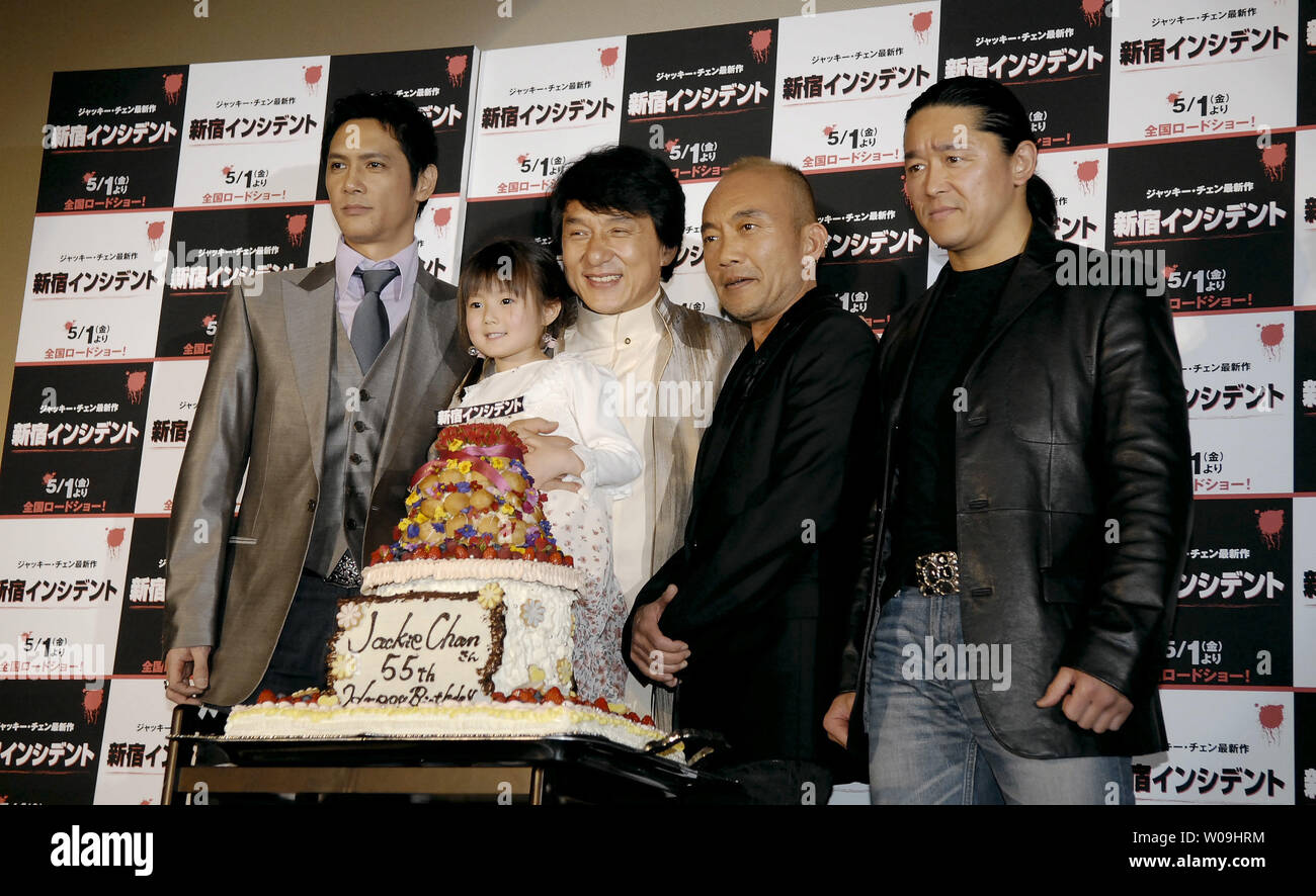 (L to R) Actors Masaya Kato, Ryoka Ihara, Jackie Chan, Naoto Tkenaka ...