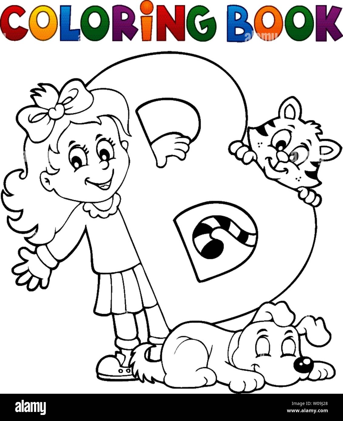 Coloring book girl and pets by letter B - eps10 vector illustration ...
